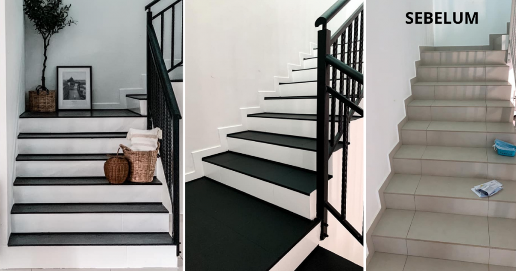 DIY Makeover Tangga Monochrome, Tak Perlu Tukar Tiles Guna Cat Saja