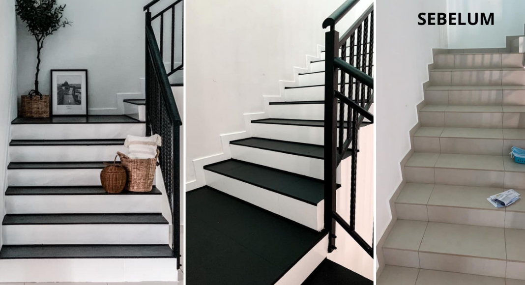 DIY Makeover Tangga Monochrome, Tak Perlu Tukar Tiles Guna Cat Saja
